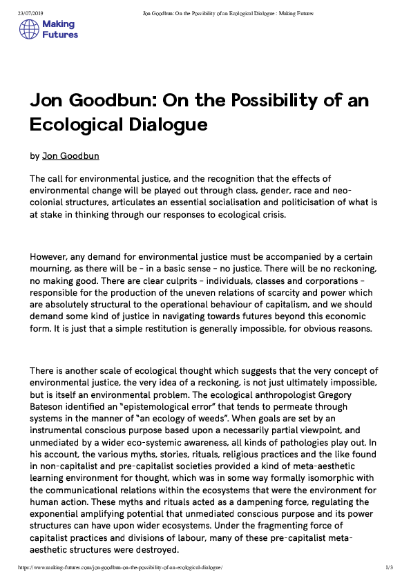 (PDF) Jon Goodbun: On the Possibility of an Ecological Dialogue