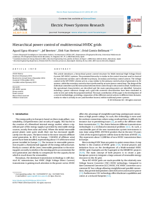 (PDF) Hierarchical power control of multiterminal HVDC grids