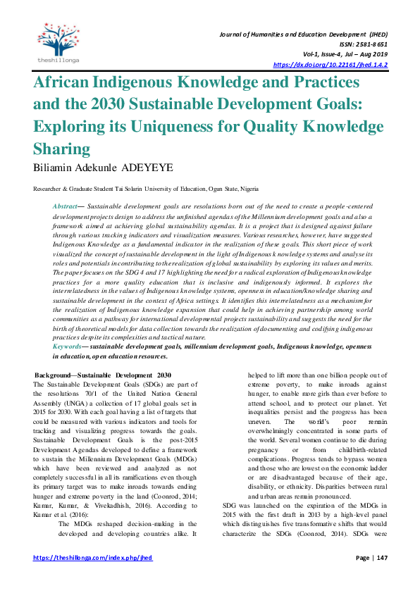 (PDF) African Indigenous Knowledge and Practices and the 2030 ...