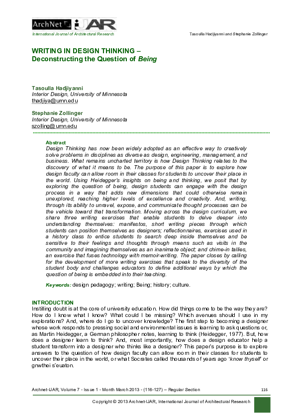 (PDF) International Journal of Architectural Research WRITING IN DESIGN THINKING ...
