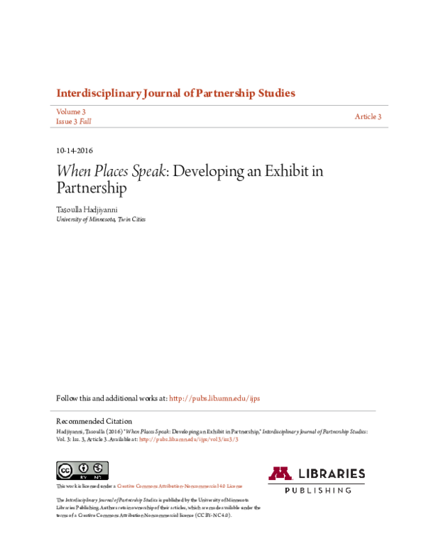Interdisciplinary Journal of Partnership Studies When Places Speak ...