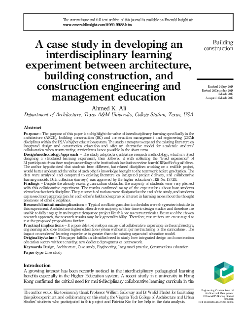 (PDF) A case study in developing an interdisciplinary learning ...