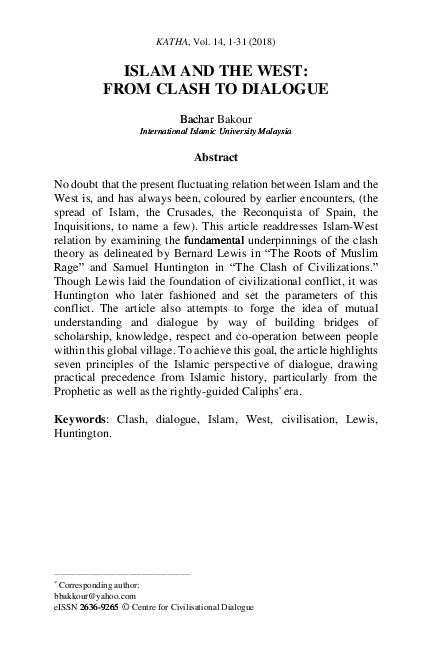 (PDF) ISLAM AND THE WEST: FROM CLASH TO DIALOGUE