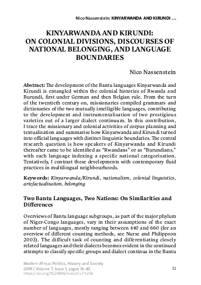 (PDF) Kinyarwanda and Kirundi: On colonial divisions, discourses of ...