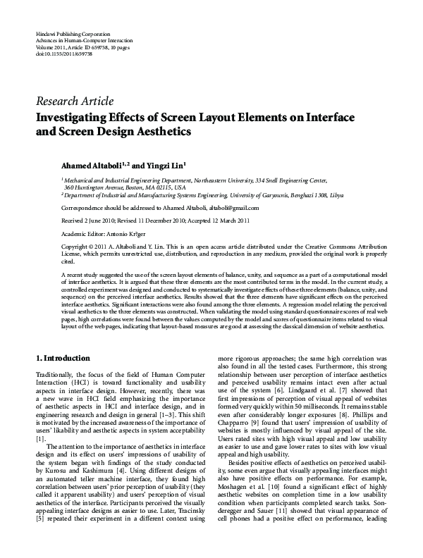 (PDF) Investigating Effects of Screen Layout Elements on Interface and ...