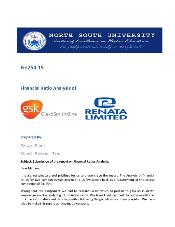 (DOC) Fin254 Financial Ratio Analysis of