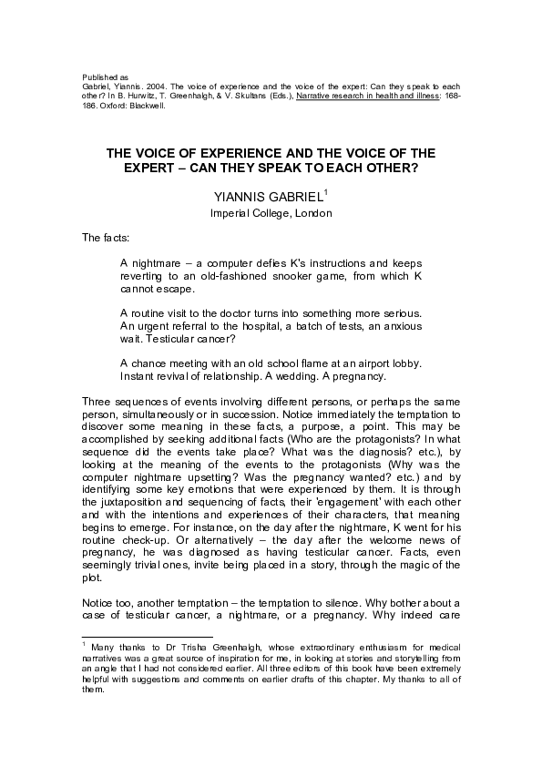 (PDF) Narrative research in health and illness