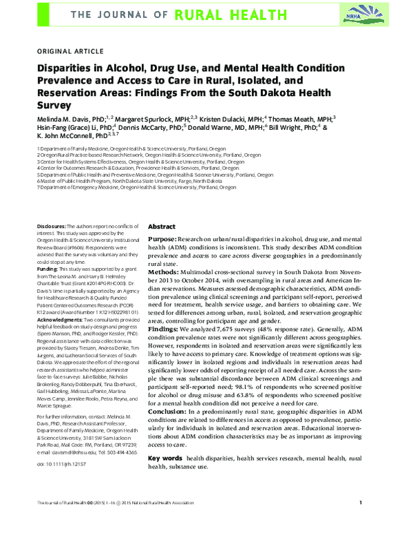 (PDF) Disparities in Alcohol, Drug Use, and Mental Health Condition ...