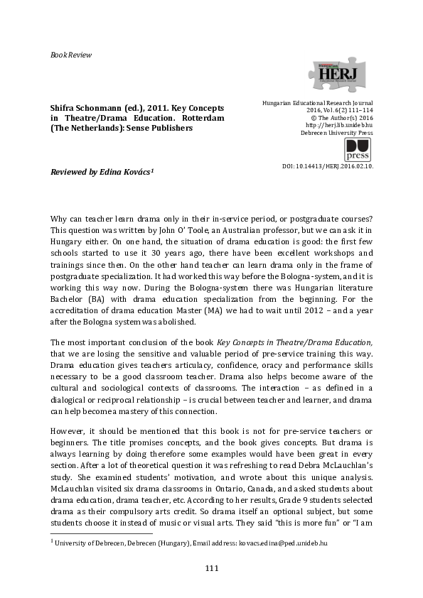 (PDF) Key Concepts in Theatre/Drama Education