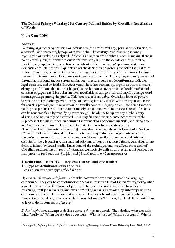 (PDF) The Definist Fallacy: Winning 21st-Century Political Battles by ...