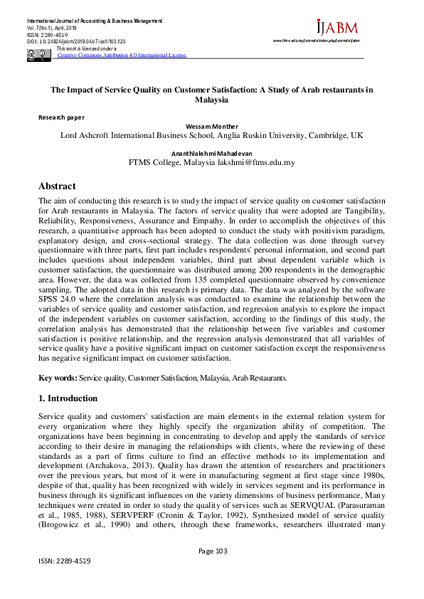 (PDF) The Impact of Service Quality on Customer Satisfaction: A Study ...