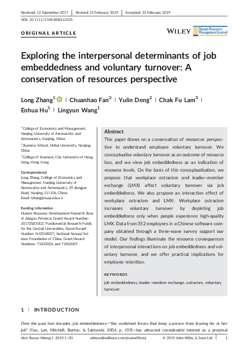 (PDF) Exploring the interpersonal determinants of job embeddedness and ...