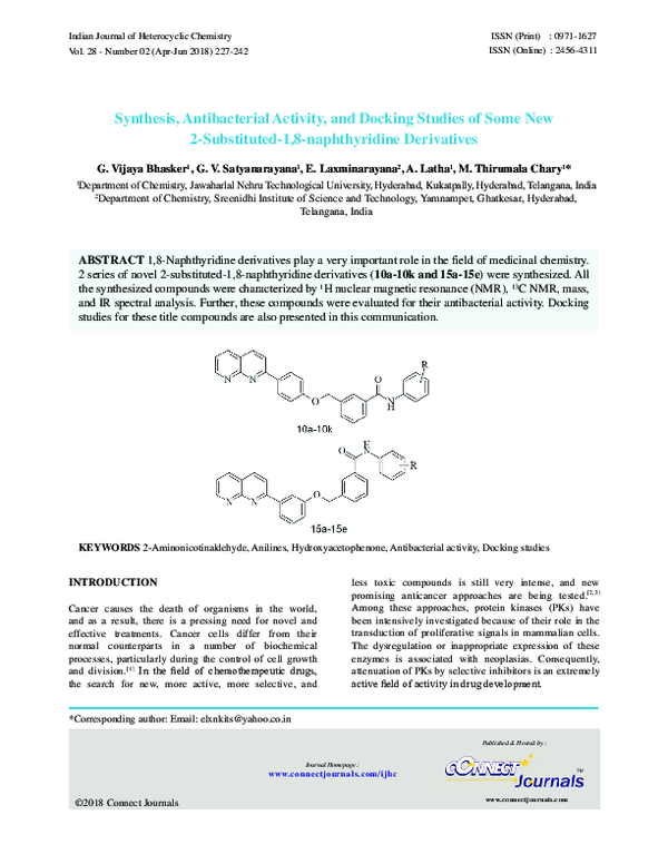 (PDF) Synthesis, Antibacterial Activity, and Docking Studies of Some New 2-Substituted-1,8 ...