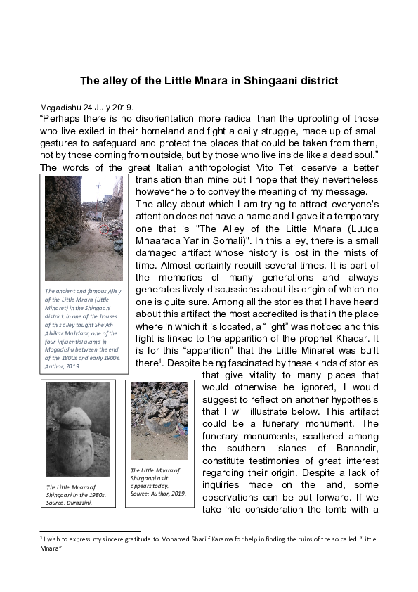 (PDF) The Alley of the Little Mnara in Shingaani district
