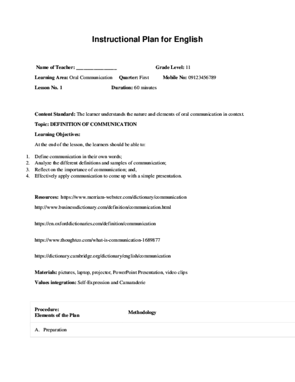 (DOC) Instructional Plan