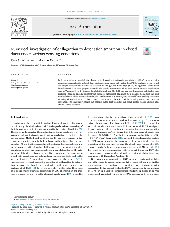 (PDF) Numerical investigation of deflagration to detonation transition in closed ducts under ...