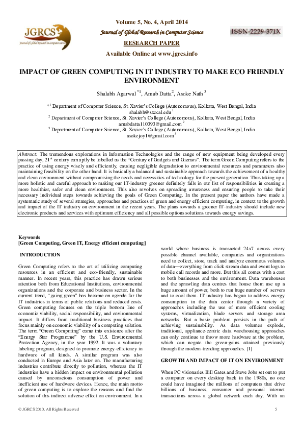 (PDF) Impact of Green Computing in It Industry to Make Eco Friendly ...