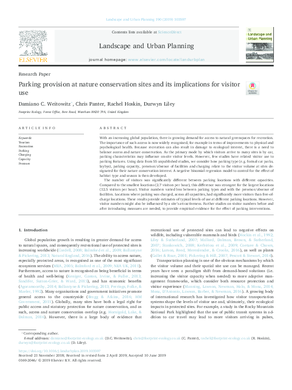 (PDF) Parking provision at nature conservation sites and its ...