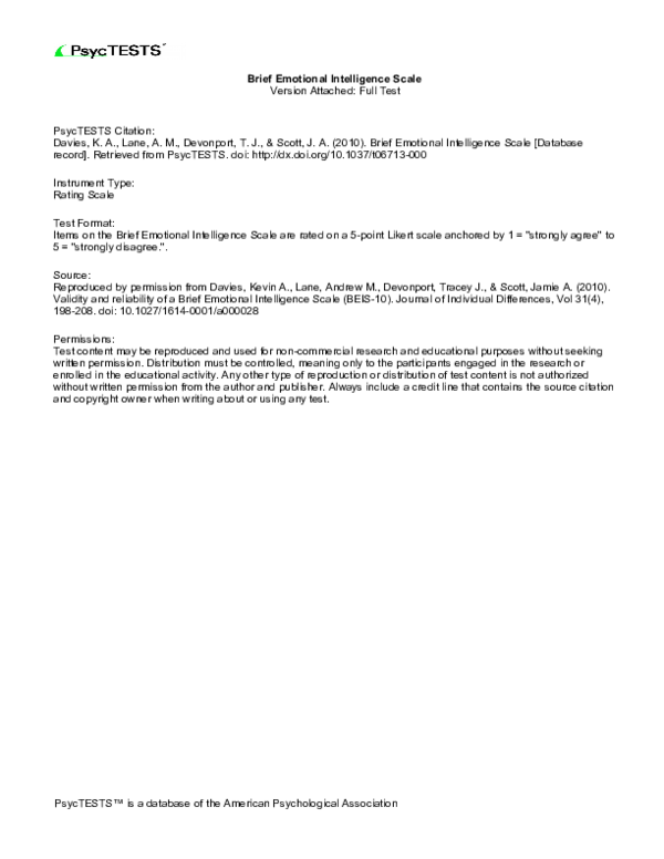 (PDF) Brief Emotional Intelligence Scale