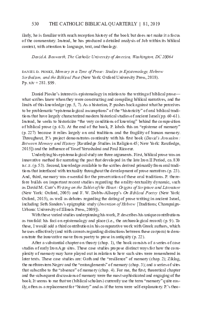 (PDF) Review of Daniel Pioske, Memory in a Time of Prose: Studies in ...