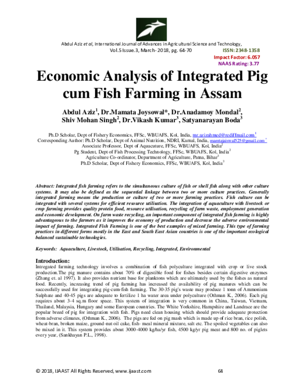 (PDF) Economic Analysis of Integrated Pig cum Fish Farming in Assam