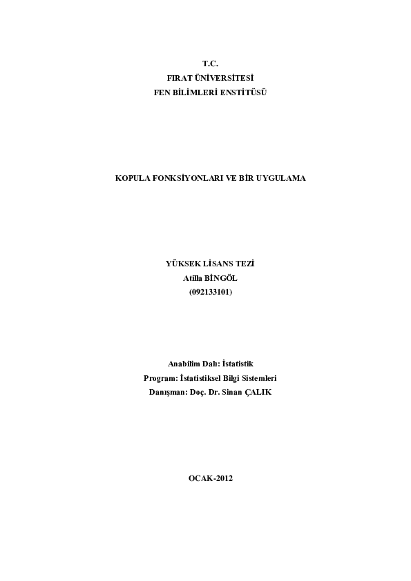 (PDF) Kopula Fonksiyonları ve Bir Uygulama (Copula functions and an ...