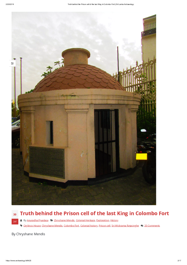 (PDF) Truth behind the Prison cell of the last King in Colombo Fort Sri ...