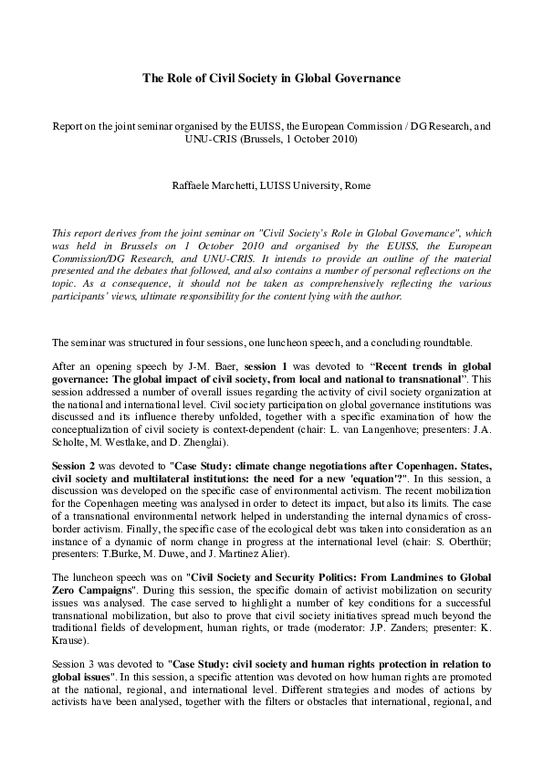 (PDF) The Role of Civil Society in Global Governance