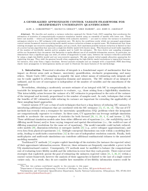 Pdf A Generalized Approximate Control Variate Framework For