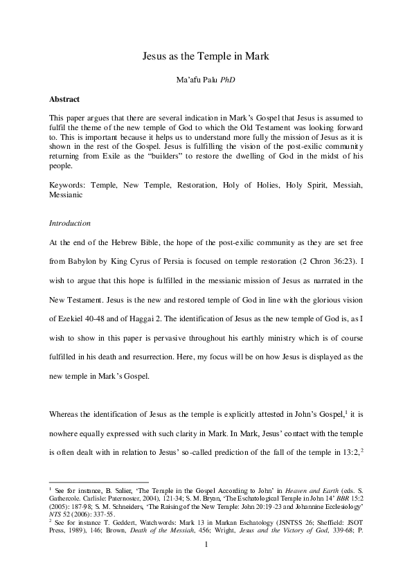 (PDF) Jesus as the Temple in Mark