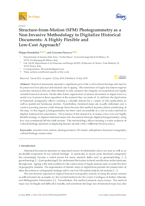(PDF) Structure-from-Motion (SFM) Photogrammetry as a Non-Invasive Methodology to Digitalize ...