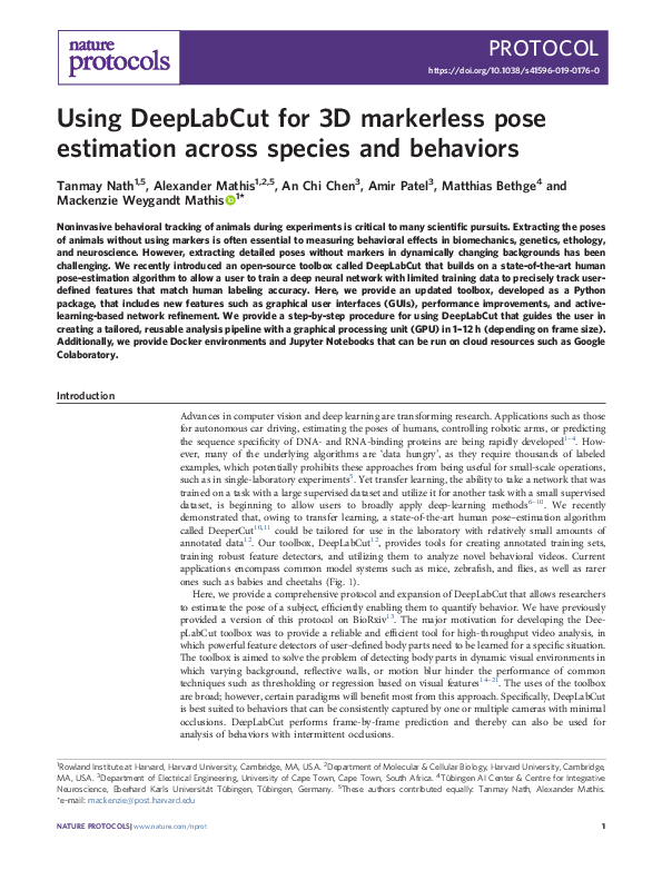 Pdf Using Deeplabcut For 3d Markerless Pose Estimation Across Species