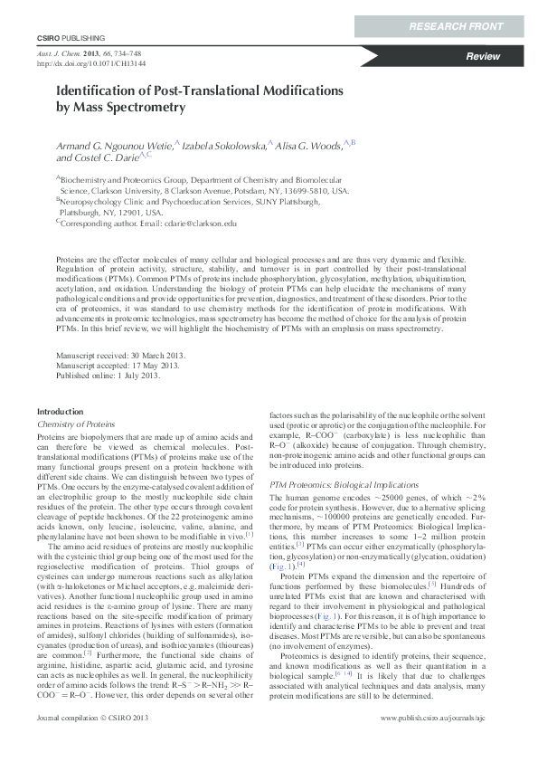(PDF) Identification of Post-Translational Modifications by Mass ...