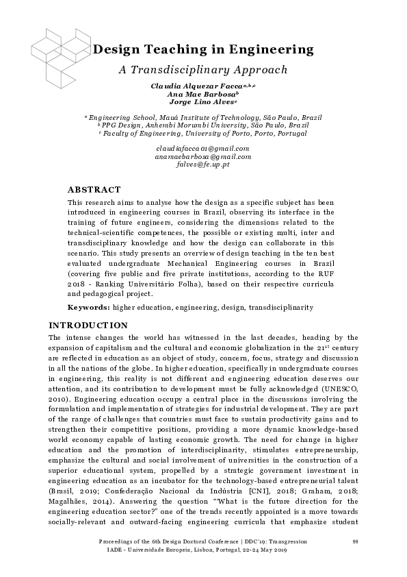 (PDF) Design Teaching in Engineering: A Transdisciplinary Approach ...