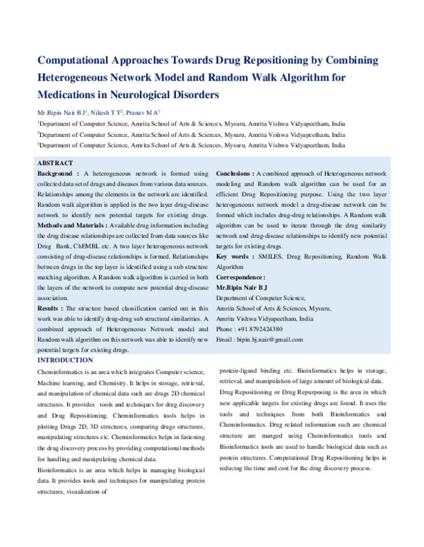 (DOC) Computational Approaches Towards Drug Repositioning by Combining ...