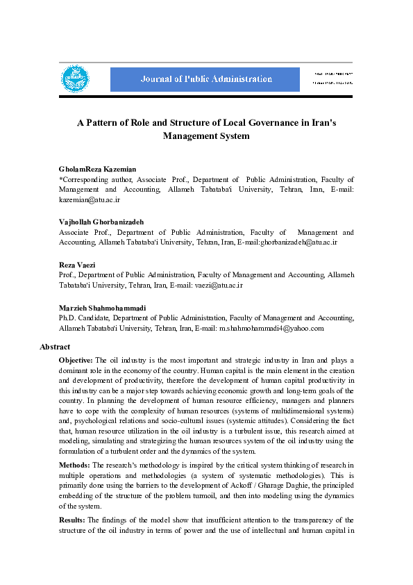 (PDF) A Pattern of Role and Structure of Local Governance in Iran's ...