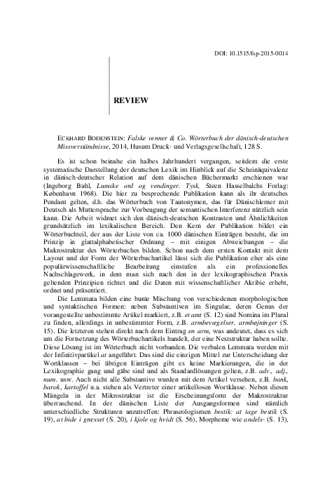 (PDF) Rewiev: ECKHARD BODENSTEIN: Falske venner & Co. Wörterbuch der ...
