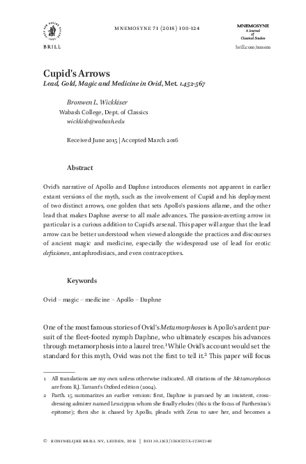 (PDF) Cupid's Arrows Lead, Gold, Magic and Medicine in Ovid, Met. 1.452-567
