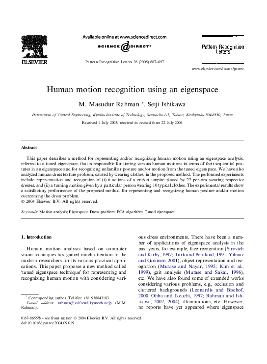 (PDF) Human motion recognition using an eigenspace