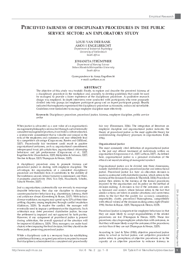 (PDF) Perceived fairness of disciPlinary Procedures in the Public ...