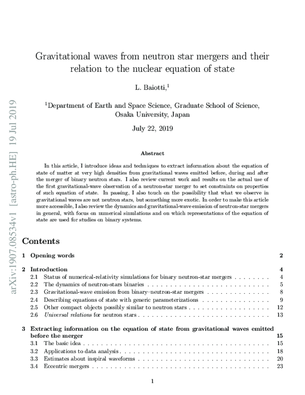 Pdf Gravitational Waves From Neutron Star Mergers And Their Relation To The Nuclear Equation