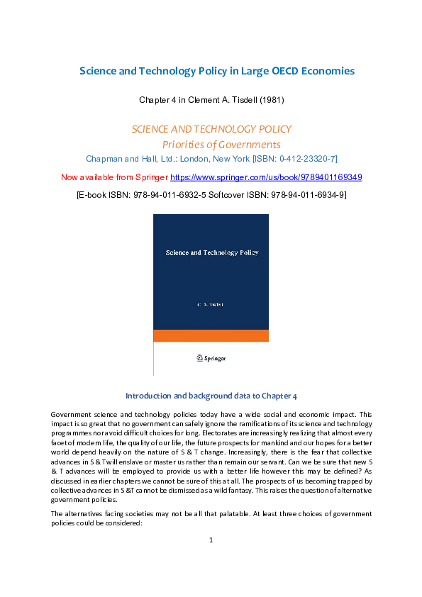 (PDF) Science and Technology Policy in Large OECD Economies - Summary ...