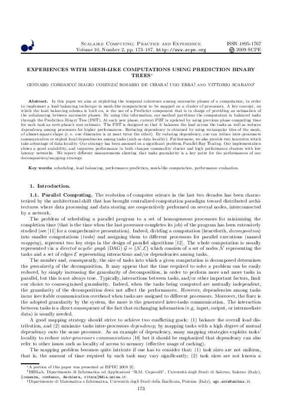 (PDF) Experiences with Mesh-like computations using Prediction Binary Trees