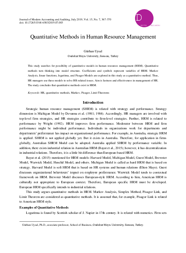 (DOC) Quantitative Methods in Human Resource Management