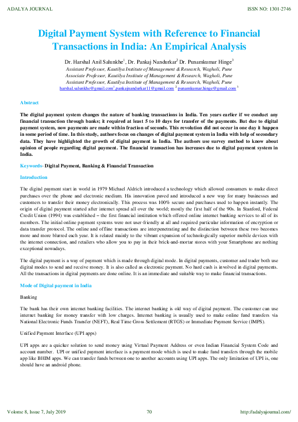 (PDF) Digital Payment System with Reference to Financial Transactions ...