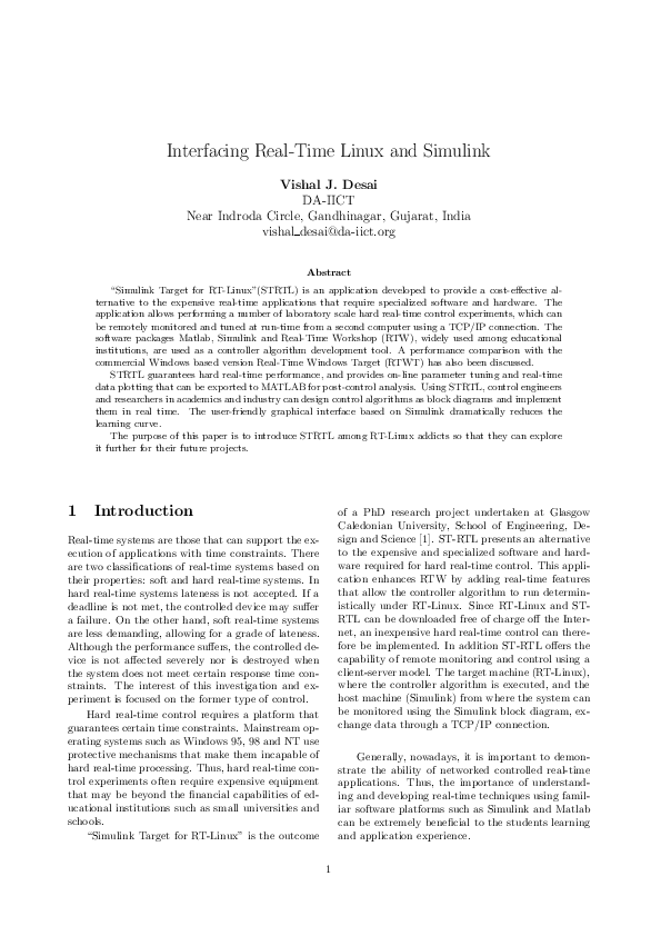 Pdf Interfacing Real Time Linux And Simulink
