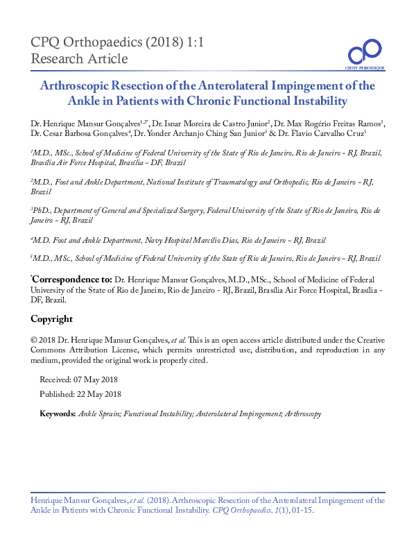 (PDF) Arthroscopic Resection of the Anterolateral Impingement of the Ankle in Patients with ...