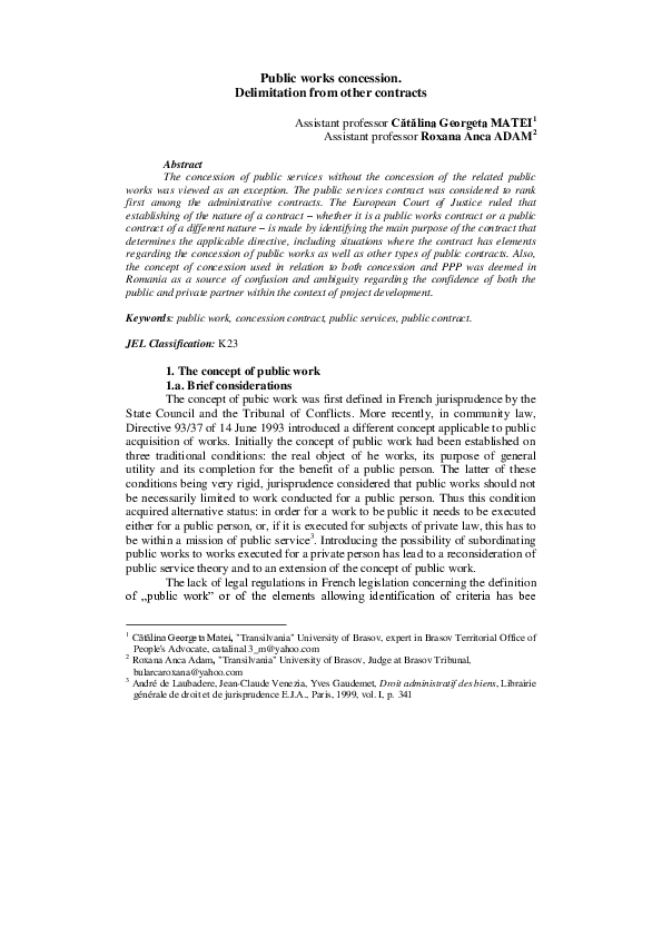 (PDF) Public works concession. Delimitation from other contracts ...