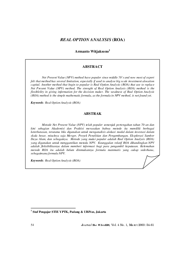 (PDF) REAL OPTION ANALYSIS (ROA
