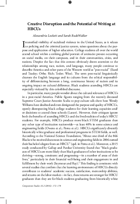 (PDF) Creative Disruption and the Potential of Writing at HBCUs